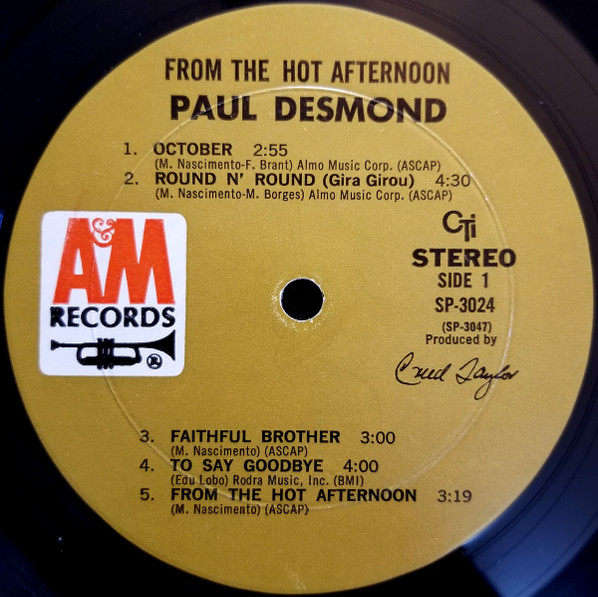 Paul Desmond - From The Hot Afternoon - Used Vinyl - High-Fidelity ...