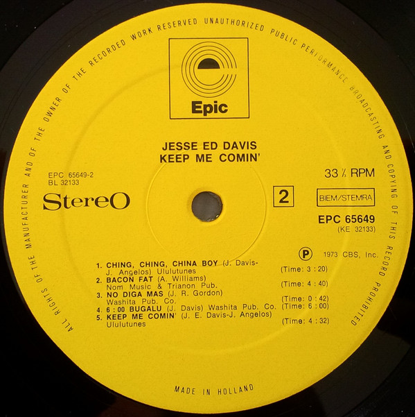 Jesse Ed Davis - Keep Me Comin' - Used Vinyl - High-Fidelity Vinyl ...