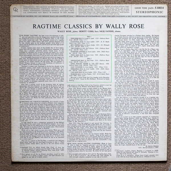 Wally Rose - Ragtime Classics - Used Vinyl - High-Fidelity Vinyl ...